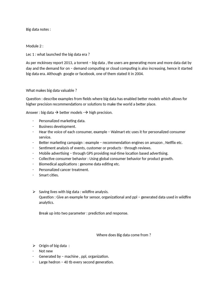 Big data notes | PDF | Data Science | Big Data