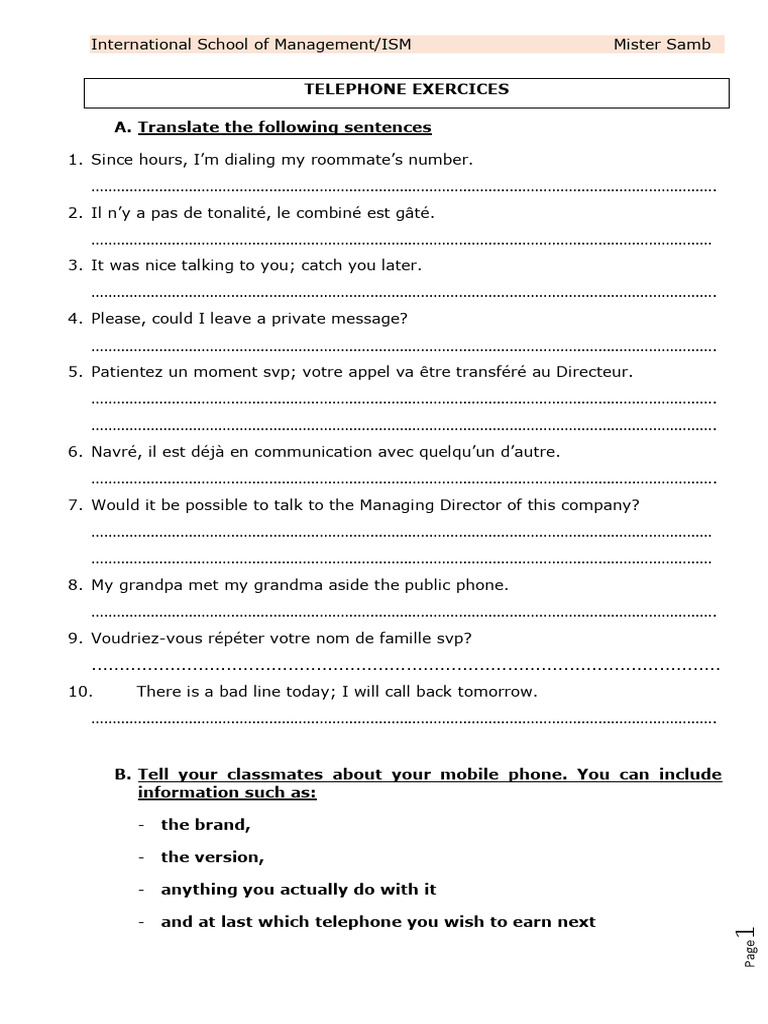 6.3 TELEPHONE EXERCICES | PDF | Telephone | Voicemail