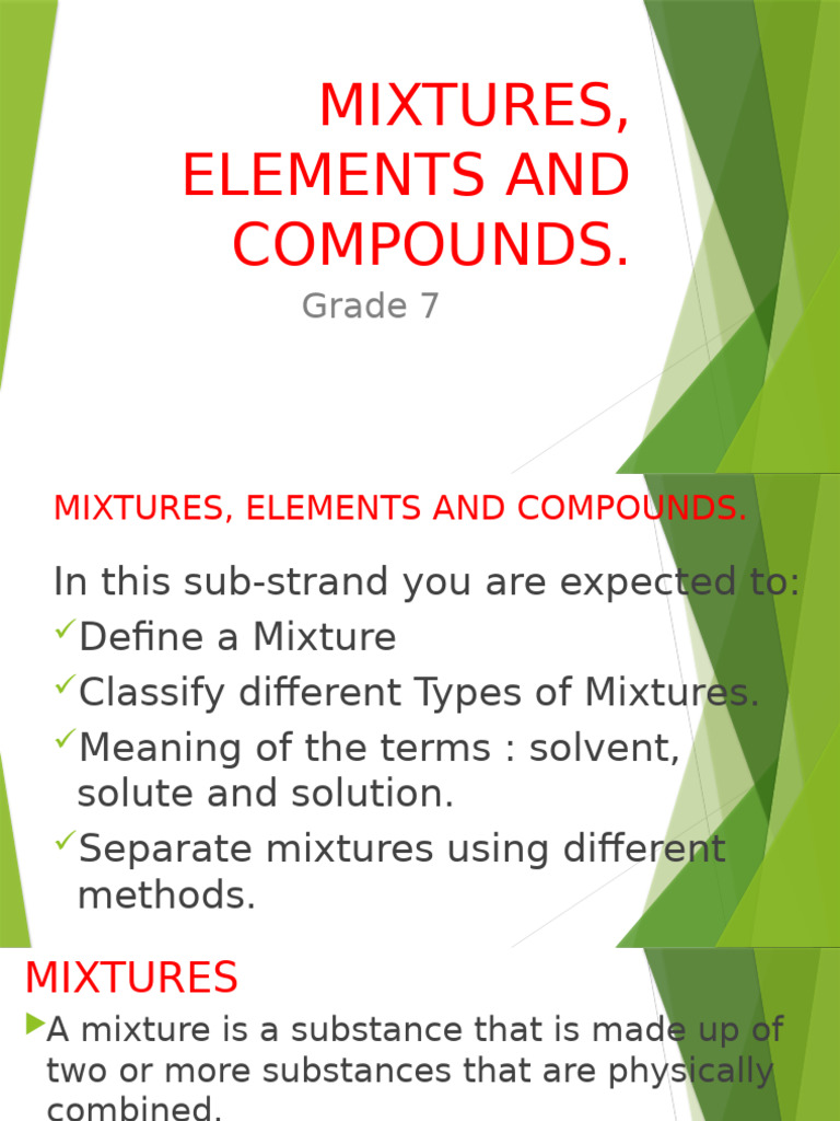 Mixtures Elements and Compounds Introduction 2024 Teacher - Co .Ke | PDF