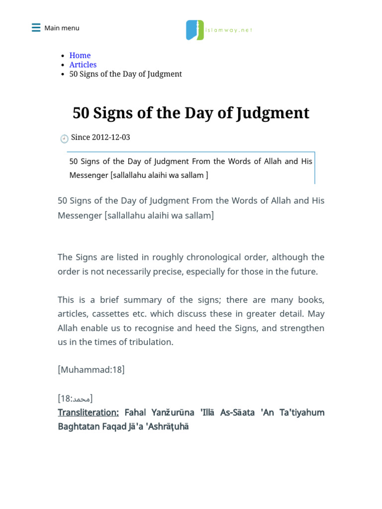 50 Signs of the Day of Judgment | PDF | Muhammad | Prophets And ...
