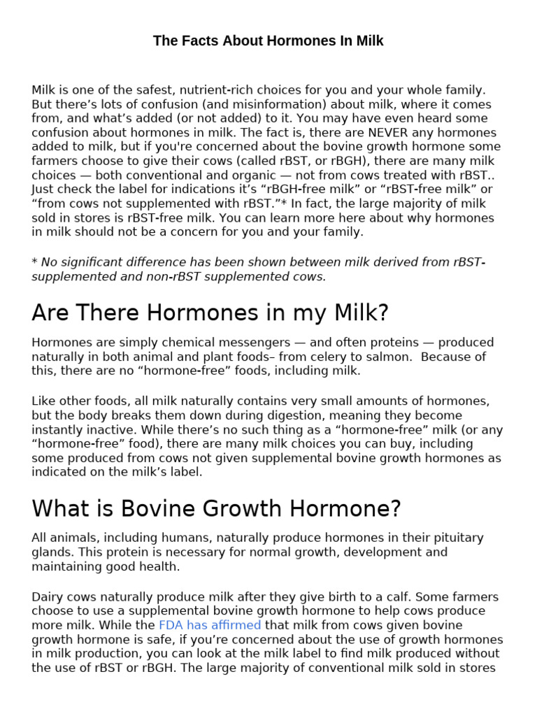 Hormones in Milk: Facts & Myths Explained | PDF | Milk | Dairy