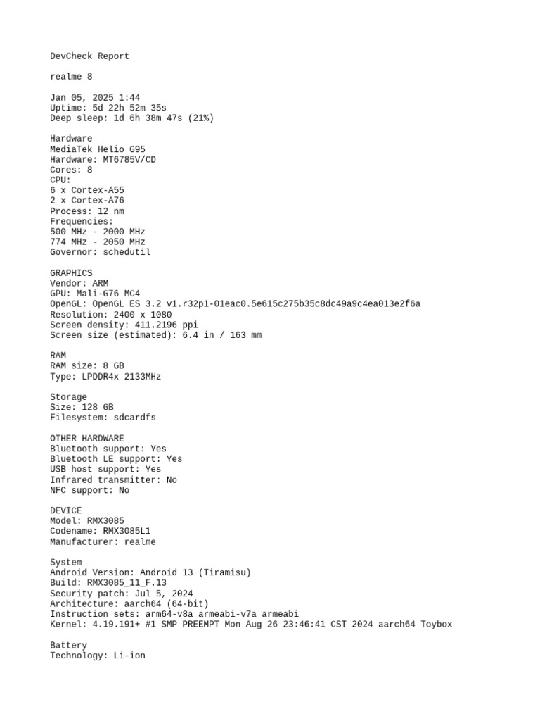 realme 8 DevCheck Specs Report | PDF