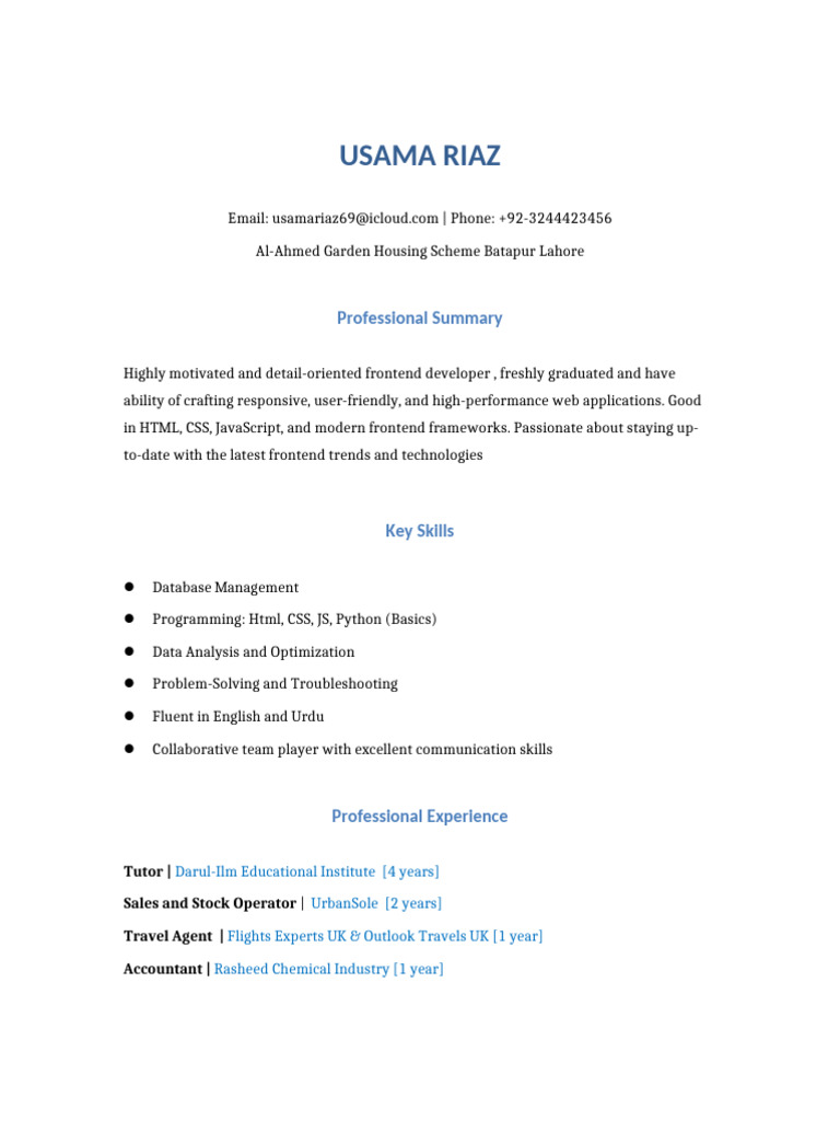 Resume Usama Riaz | PDF