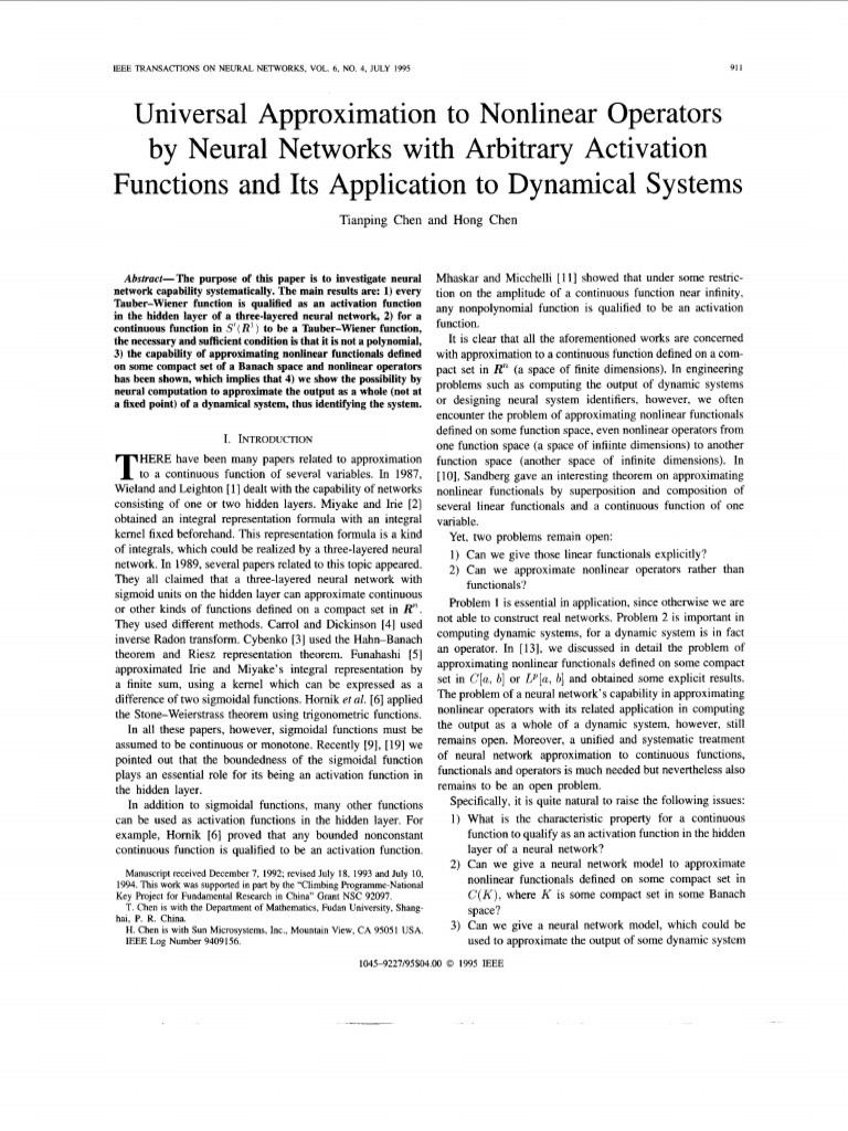 Universal Approximation To Nonlinear Operators by Neural Networks With Arbitrary Activation ...