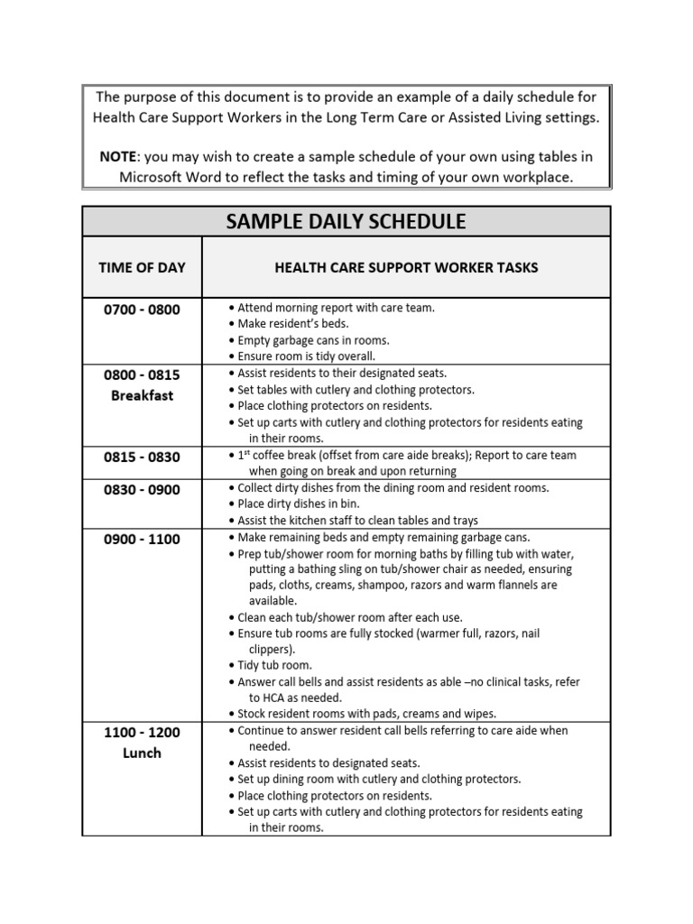 Sample Schedule for HCSW | PDF