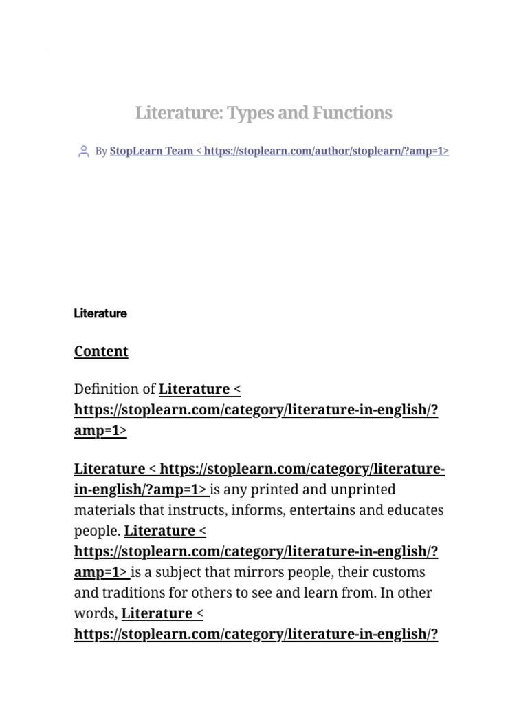 Literature Types and Functions Guide | PDF | Oral Tradition | Human ...