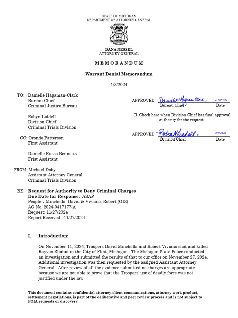 Warrant Denial Memo: People v. Shahid | PDF | Terry V. Ohio | Deadly Force