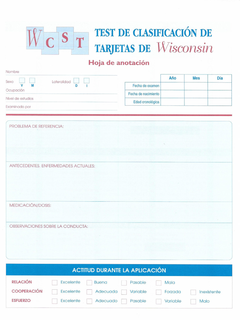 WCST - Hoja de Anotacion | PDF