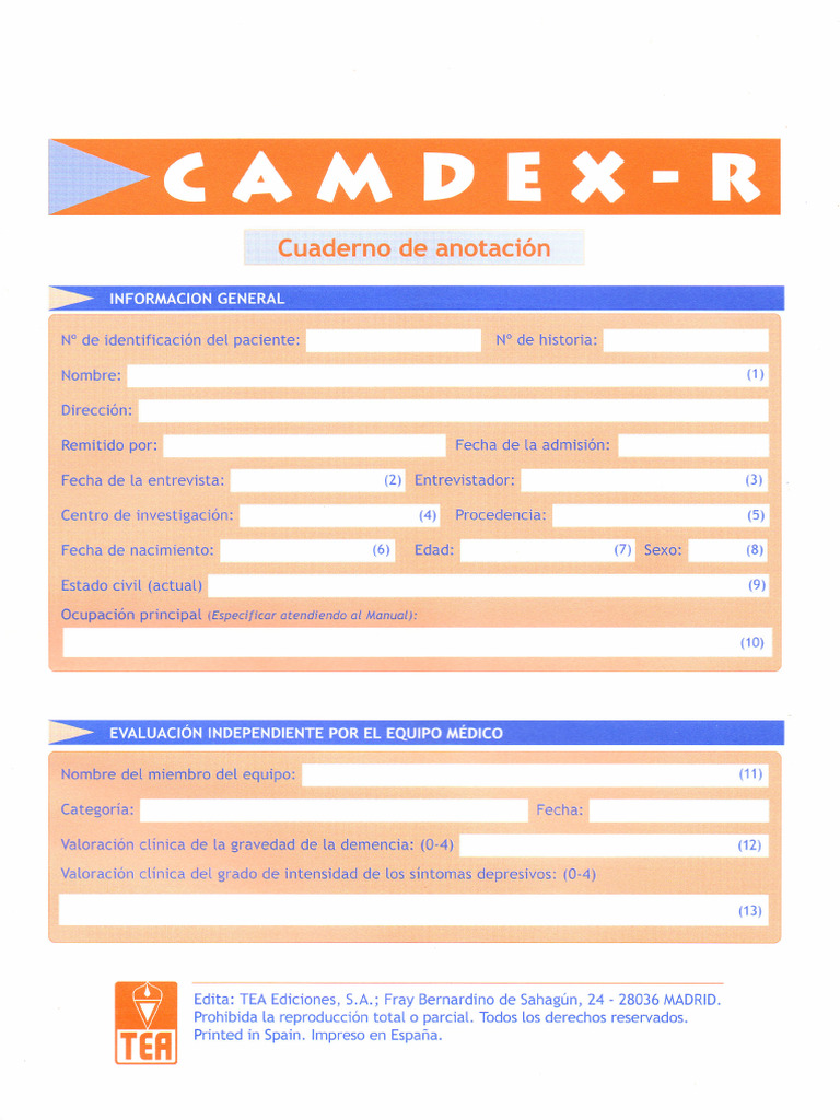 CAMDEX-R - Cuaderno de Anotacion | PDF
