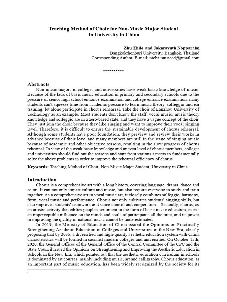 Teaching Method of Choir For Non-Music Major Student | PDF | Choir ...