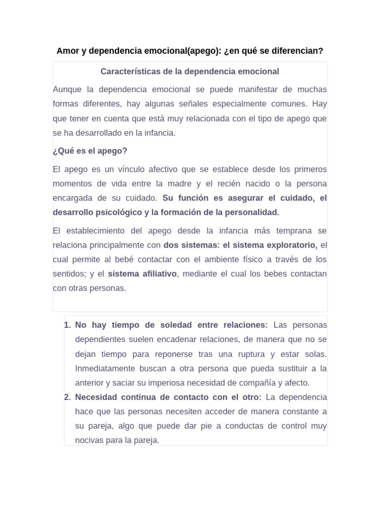 Amor y Dependencia Emocional | PDF | Amor | Teoría de apego