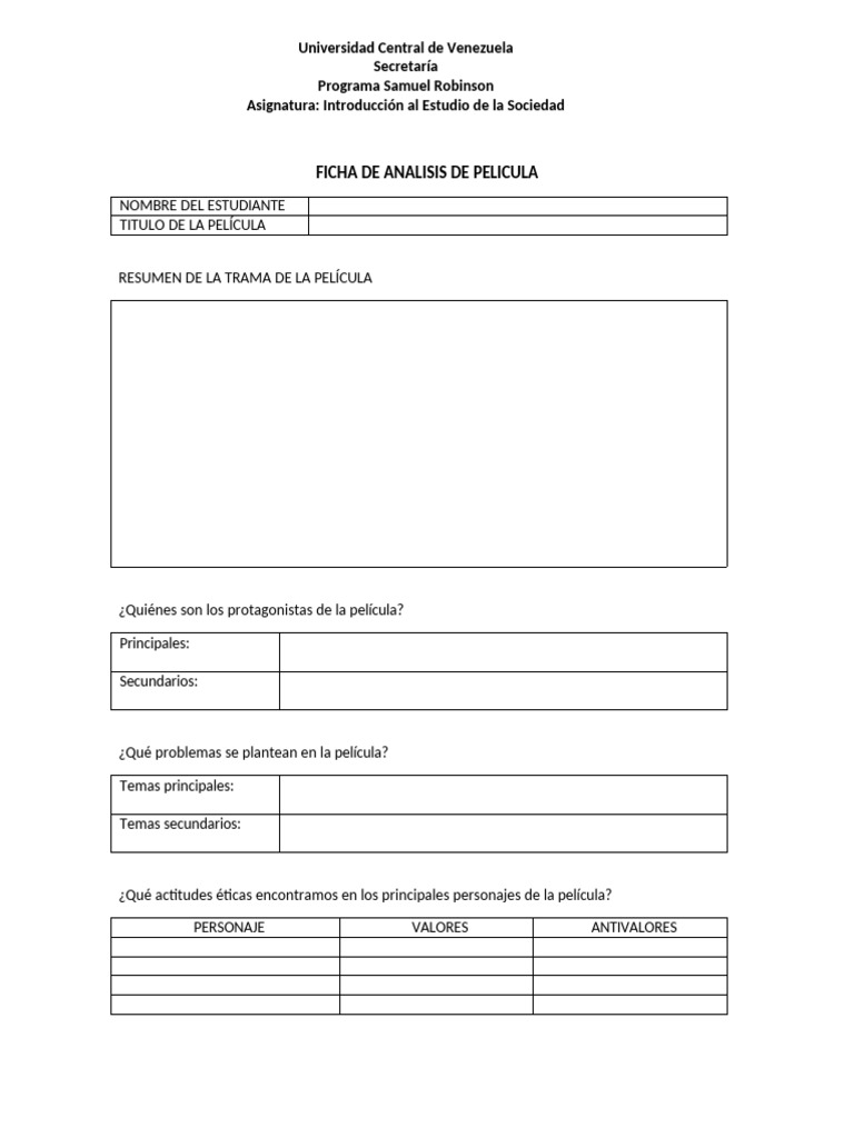 Ficha de Análisis de Película | PDF