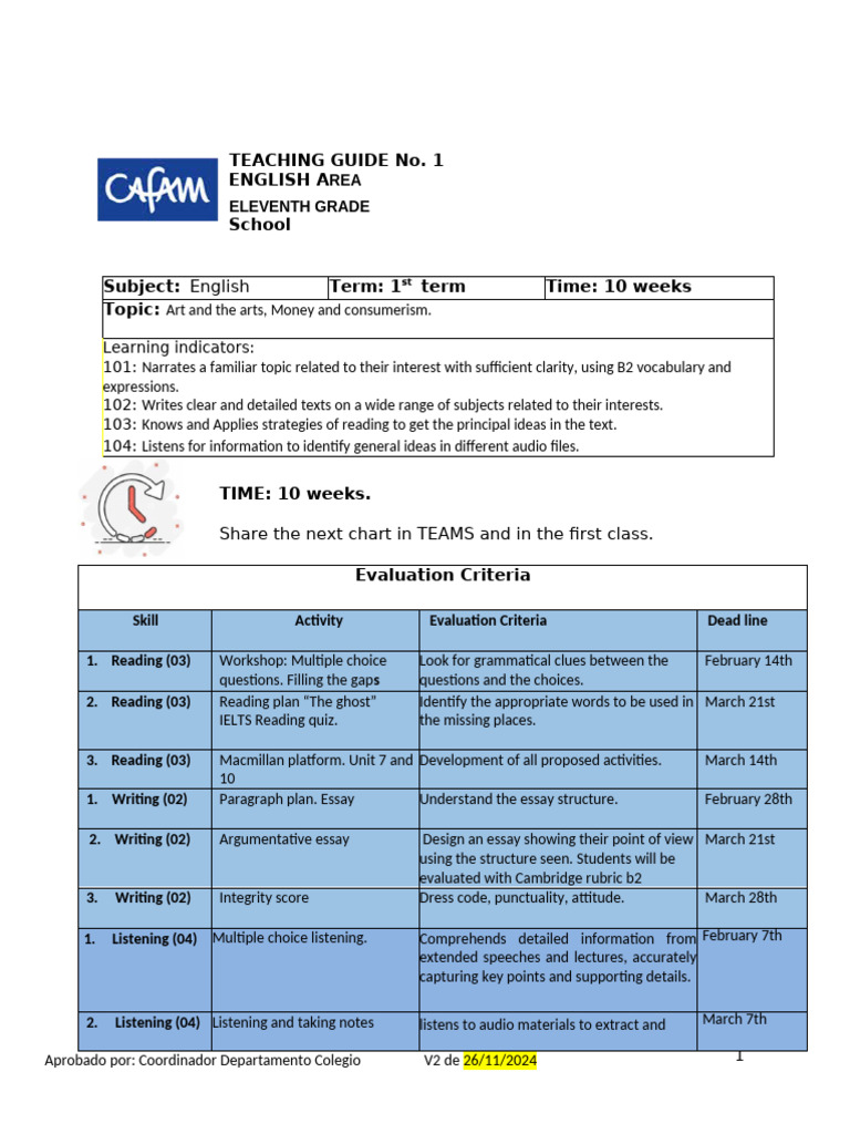 English Teaching Guide for 11th Grade | PDF | Vocabulary | Grammatical ...