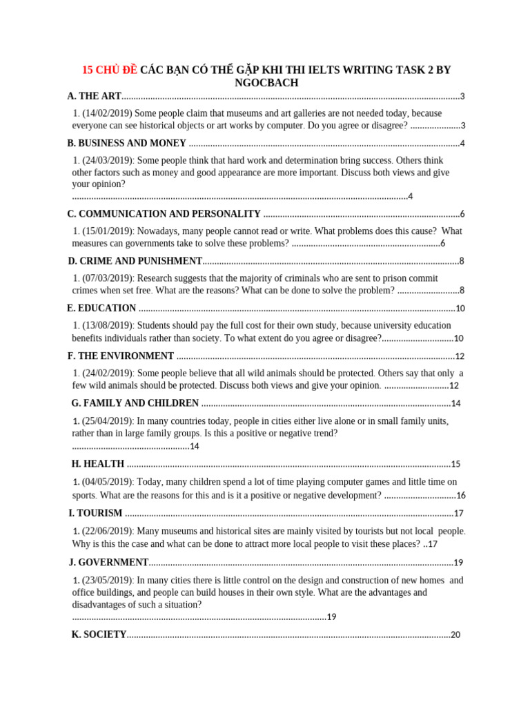 IELTS Writing Task 2 Topics Guide | PDF | Literacy | Crimes