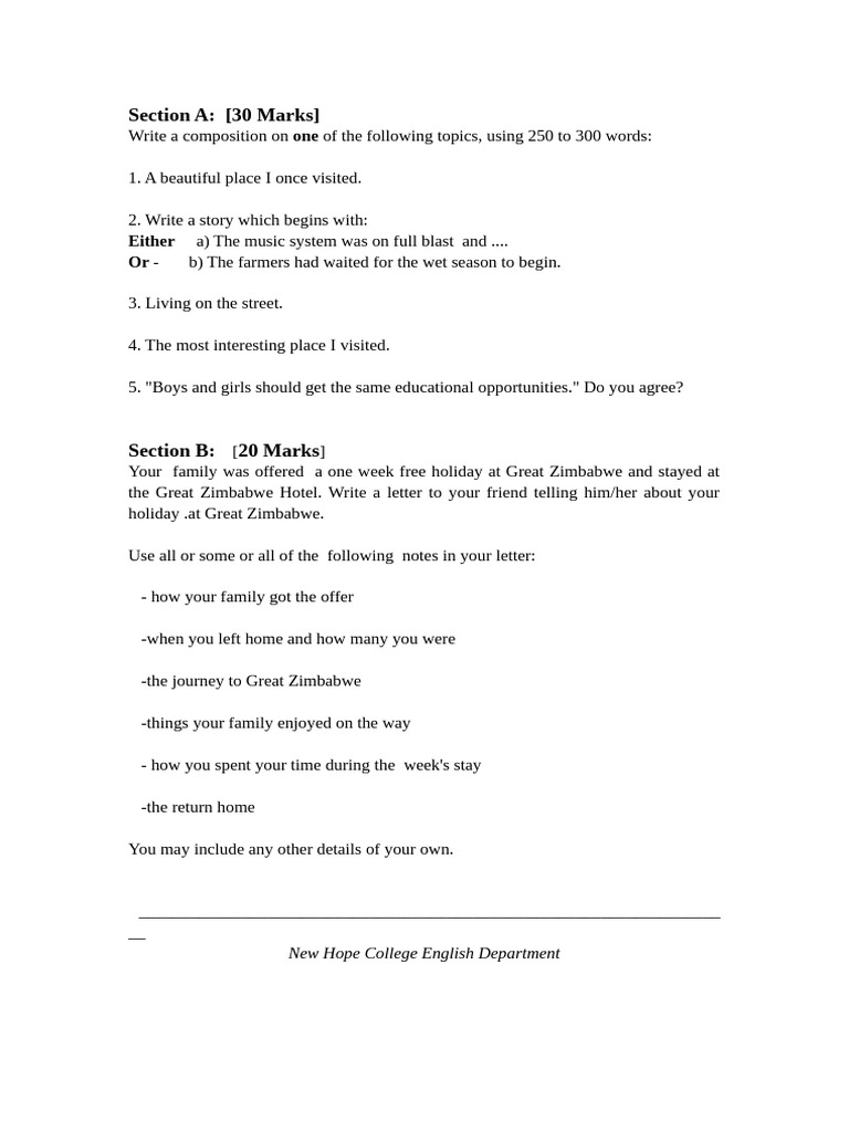 Form 2 English Exam Paper 1 Guide | PDF