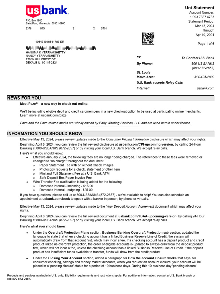 U.S. Bank Consumer Account Updates | PDF | Transaction Account | Credit ...