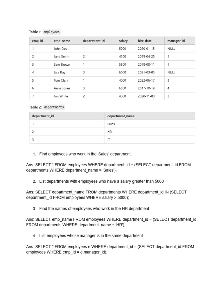 More SubQueries | PDF