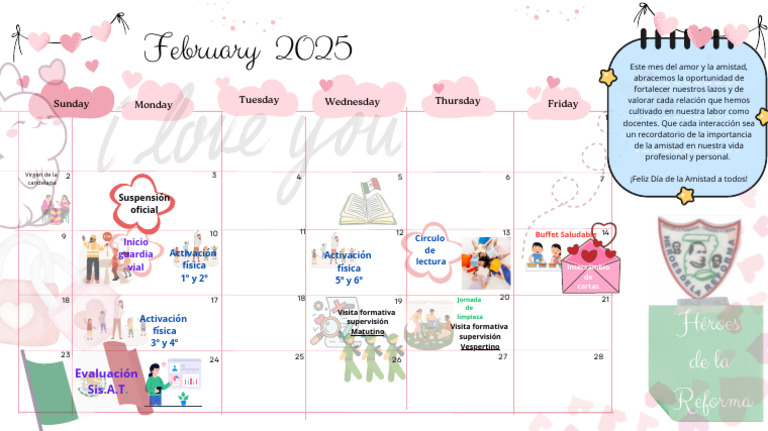 Pink Festive Illustrated Valentine's Day Decor February 2025 Monthly ...