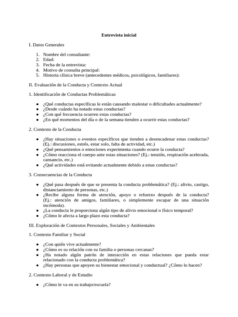 Entrevista Inicial | PDF | Las emociones | Comportamiento