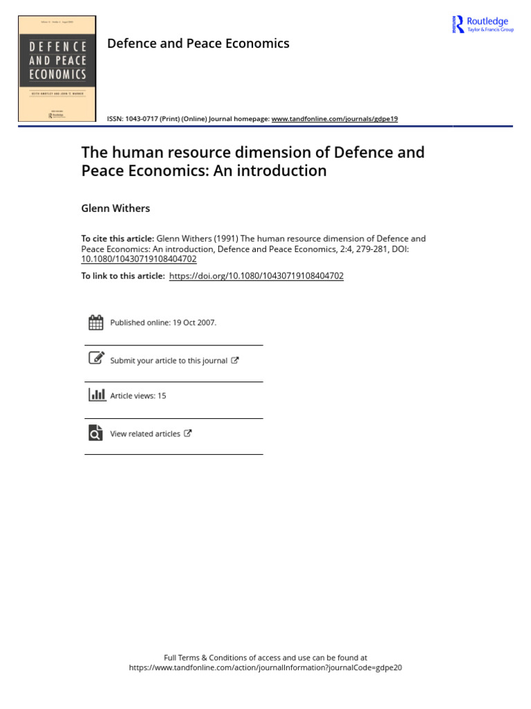 The Human Resource Dimension of Defence and Peace Economics an ...