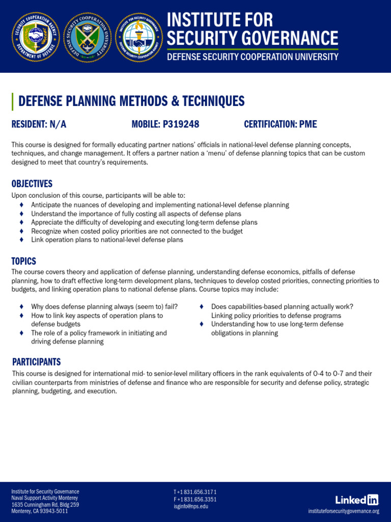 ISG - CMR - P319248 - Defense Planning Methods | PDF | Governance