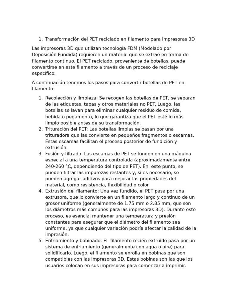 Filamento 3D de PET reciclado: Guía completa | PDF | Impresión 3d ...