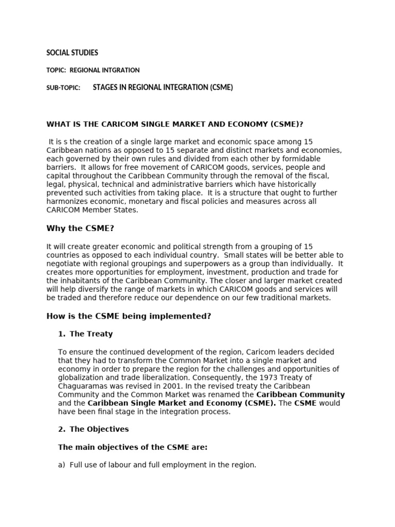 Csme, Stages in Integration | PDF | Single Market | Political Economy