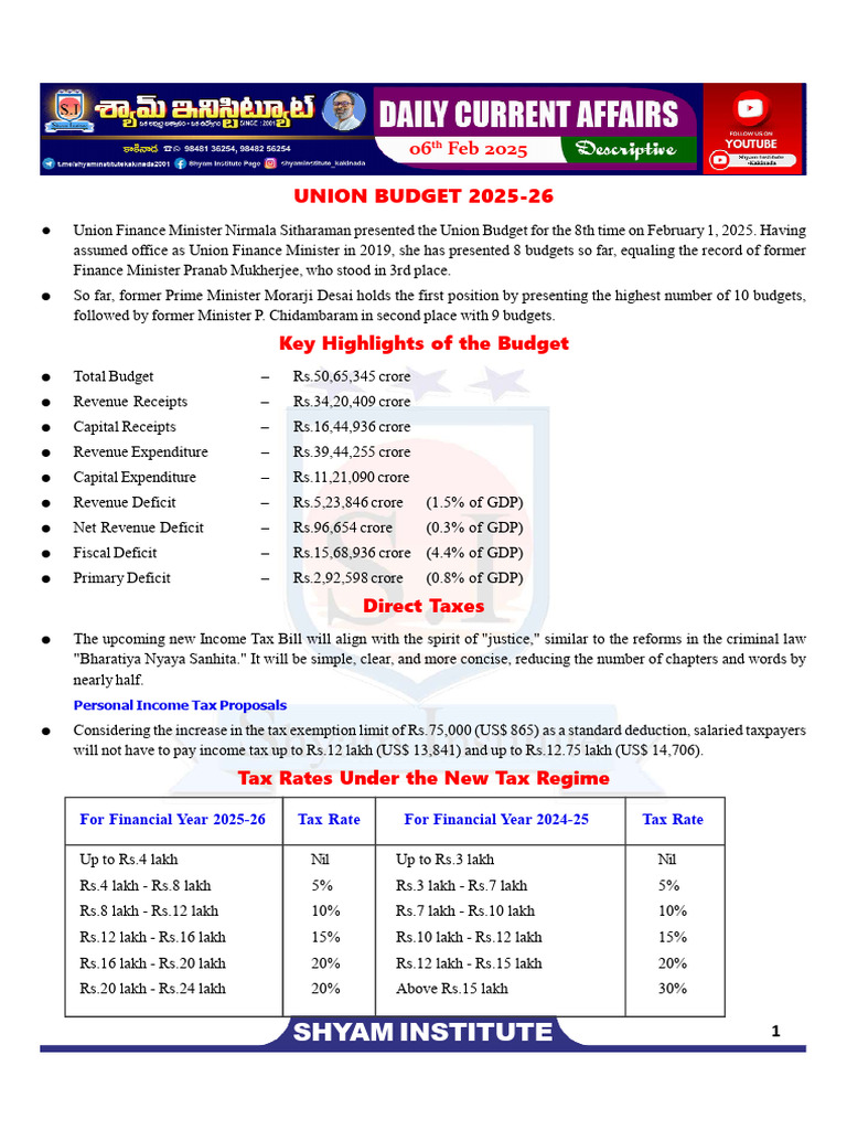 Union Budjet-2025-26 (Em) | PDF | Economies