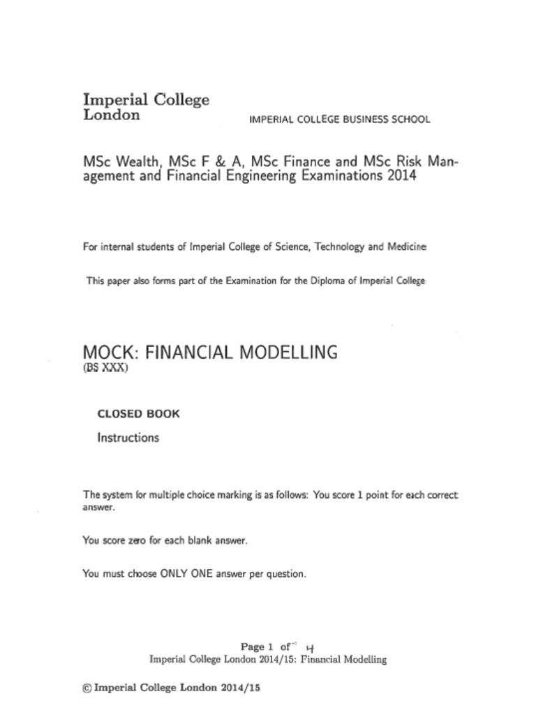 Financial Modelling - Mock Exam | PDF