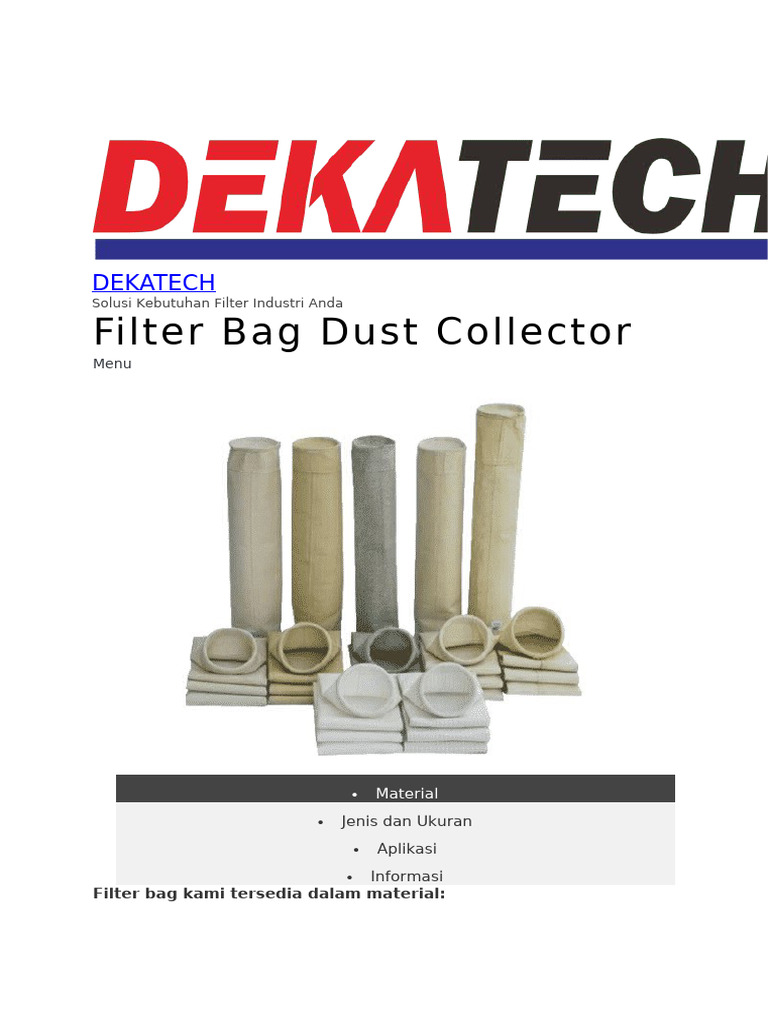 Tabel Data Filter Bag Dust Collector | PDF