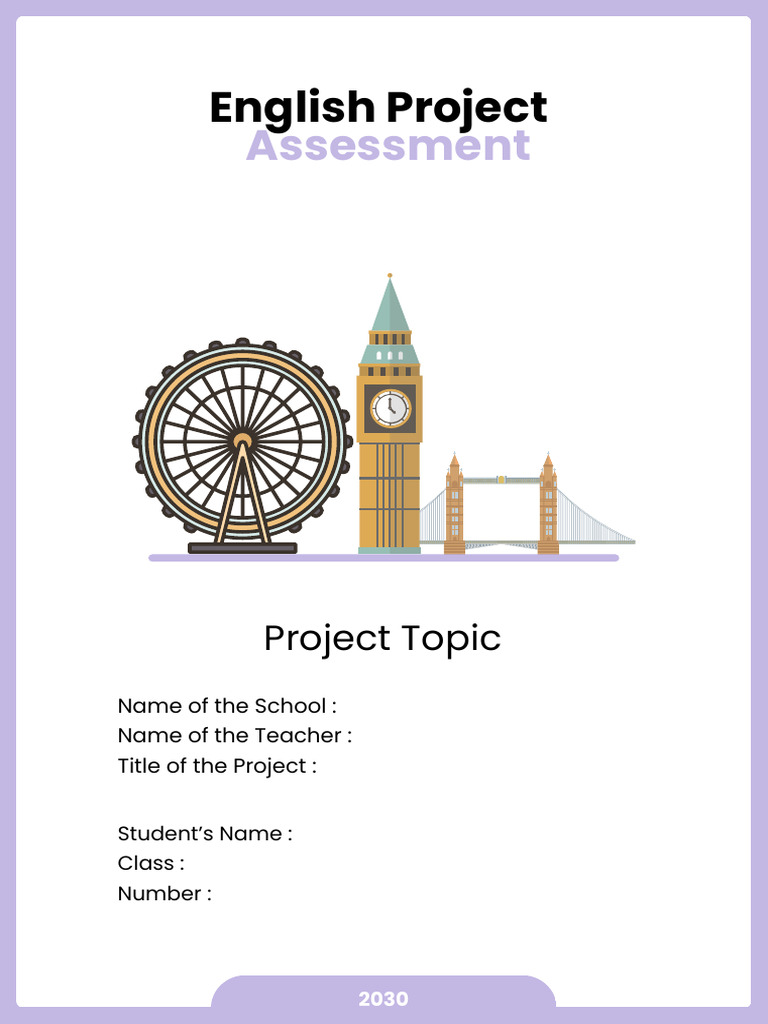 English Project Assessment Cover Page Document in White Purple Fun ...