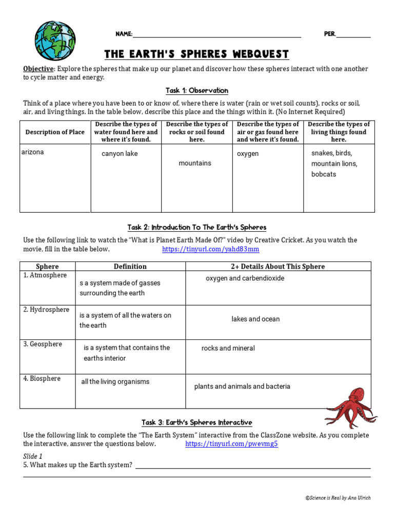 Jacob Deleon - The Earth's Spheres WebQuest Student Handout | PDF ...