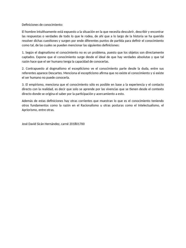 Definiciones del conocimiento humano | PDF