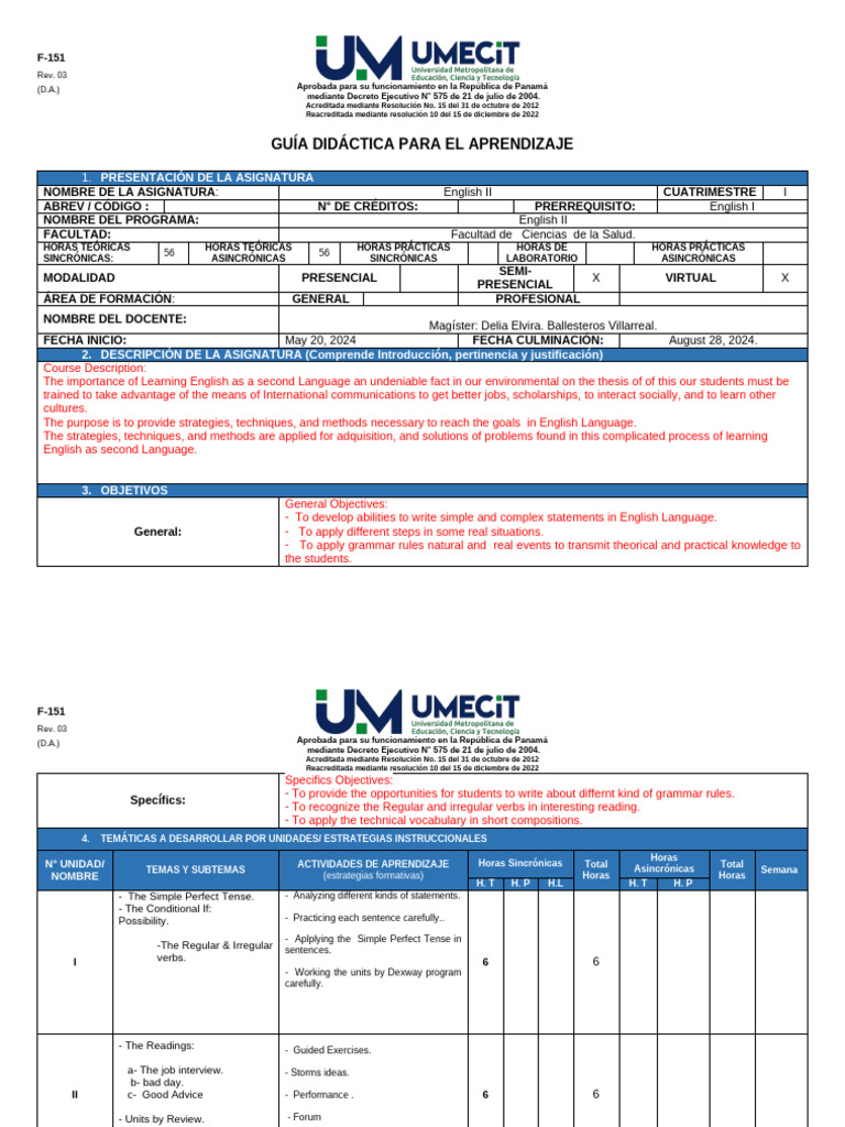 Didactic Guide English II RAD 24 | PDF | Perfect (Grammar) | Language Mechanics