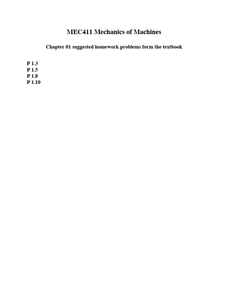 MEC411 Chapter 1 Homework Solutions | PDF