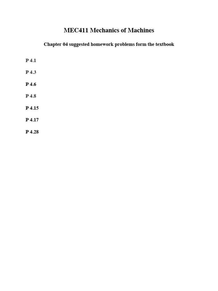 MEC411 Chapter 4 Homework Problems | PDF