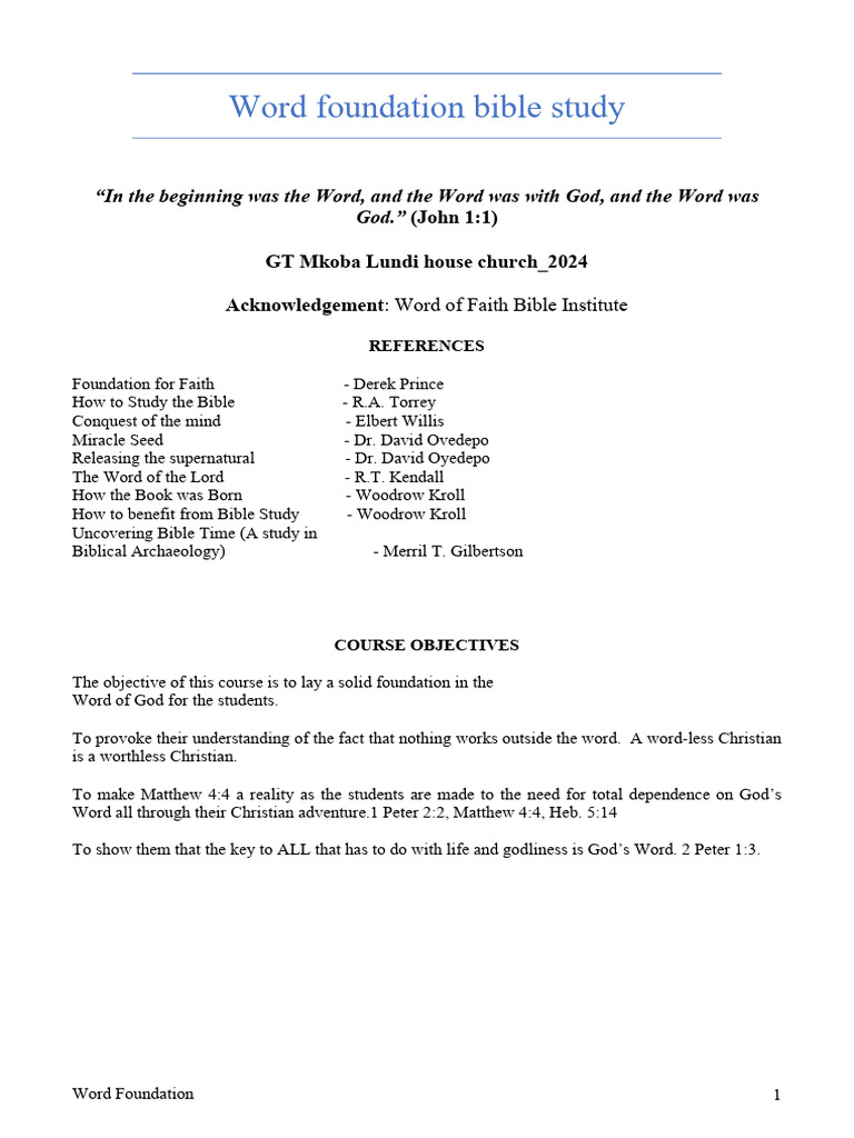 Word Foundation Lundi House Church 2024 | PDF | Logos (Christianity ...