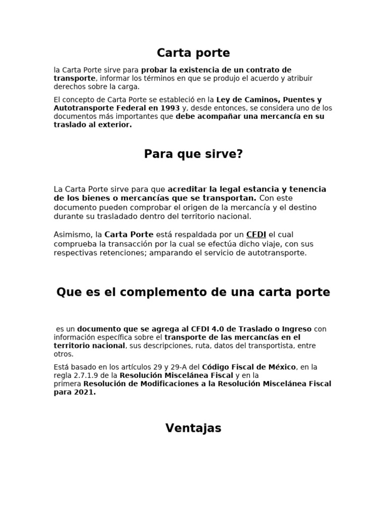 Importancia y Uso de la Carta Porte | PDF