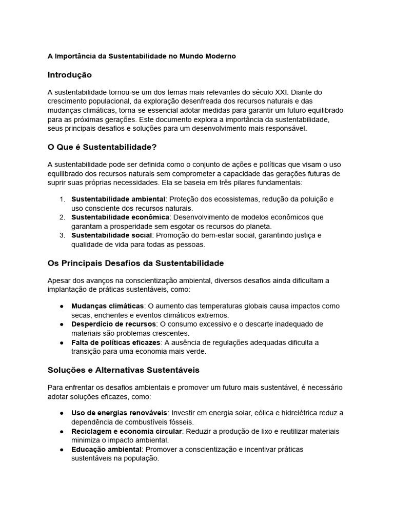 Curiosidades Do UniA Importância Da Sustentabilidade No Mundo ...