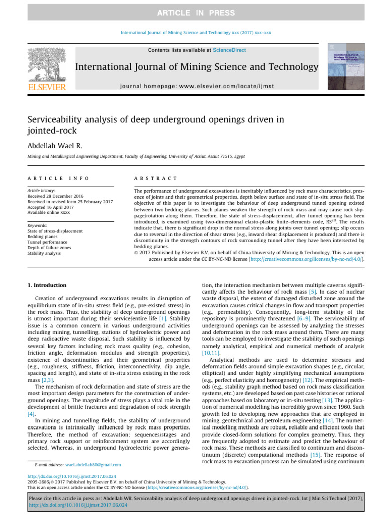 Abdellah - 2017 - Serviceability analysis of deep underground openings driven in jointed-rock ...