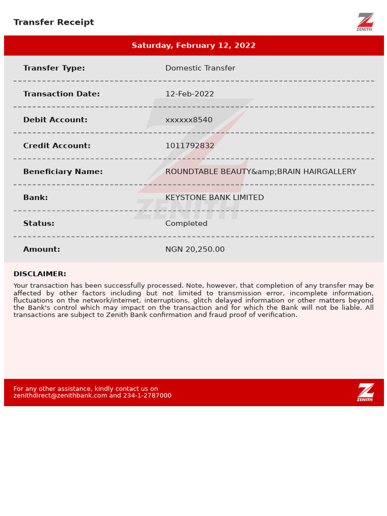 Transfer Receipt 12119994-1 | PDF