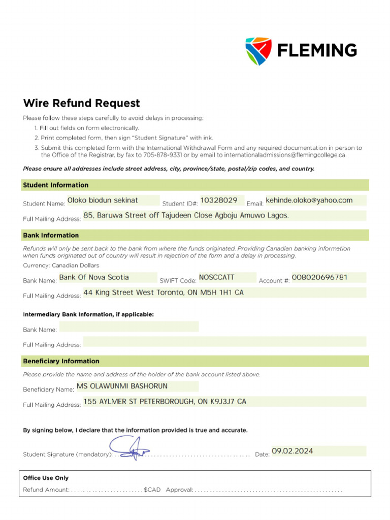 Wire Refund Request | PDF