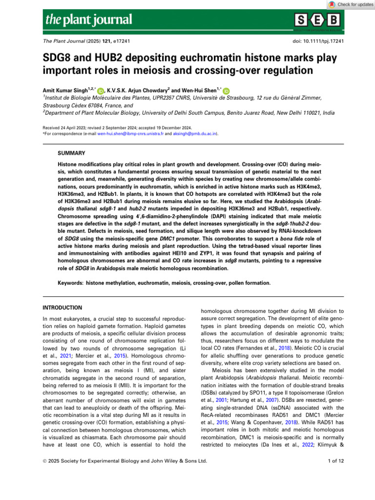 The Plant Journal - 2025 - Singh - SDG8 and HUB2 Depositing Euchromatin ...
