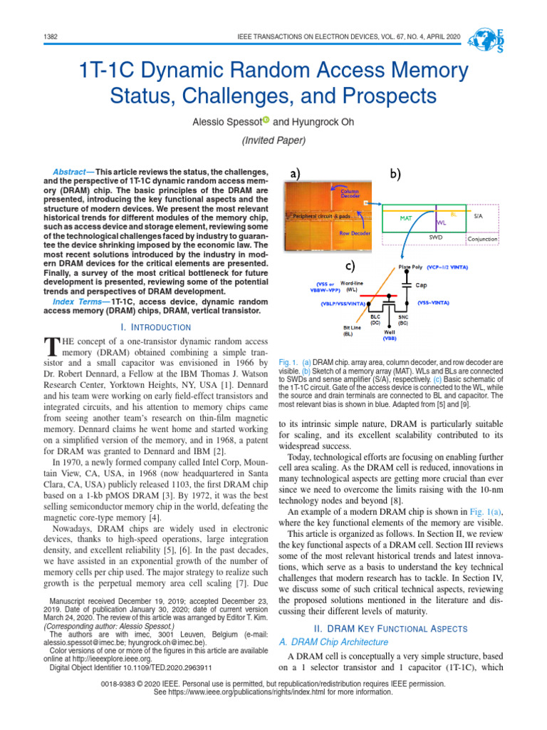 1T-1C Dynamic Random Access Memory Status Challenges and Prospects | PDF | Dynamic Random Access ...