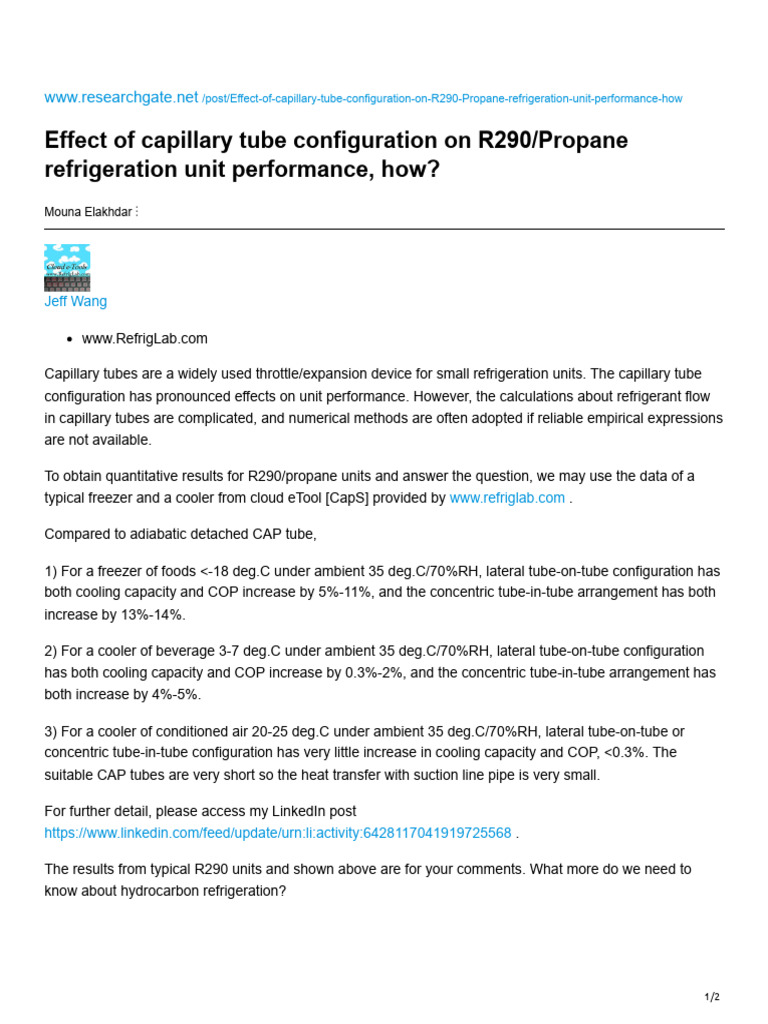 R290 Refrigeration Capillary Impact | PDF