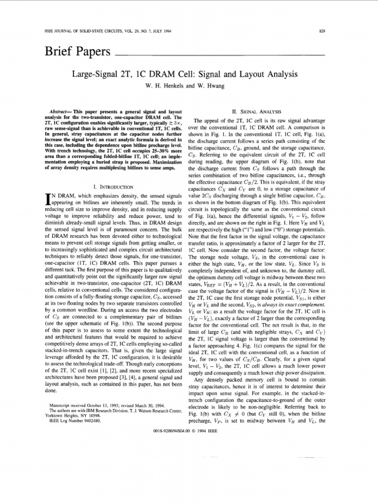 Large-Signal 2T 1C DRAM Cell Signal and Layout Analysis | PDF | Dynamic ...