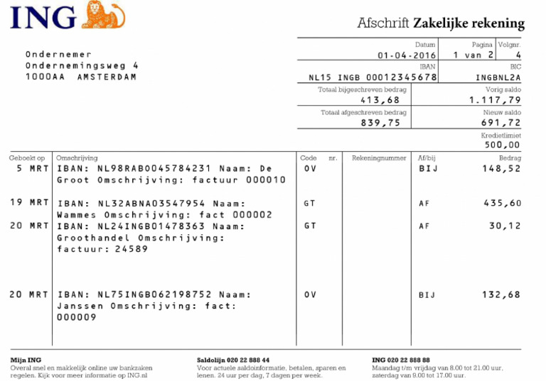 Voorbeeld Bankafschrift | PDF