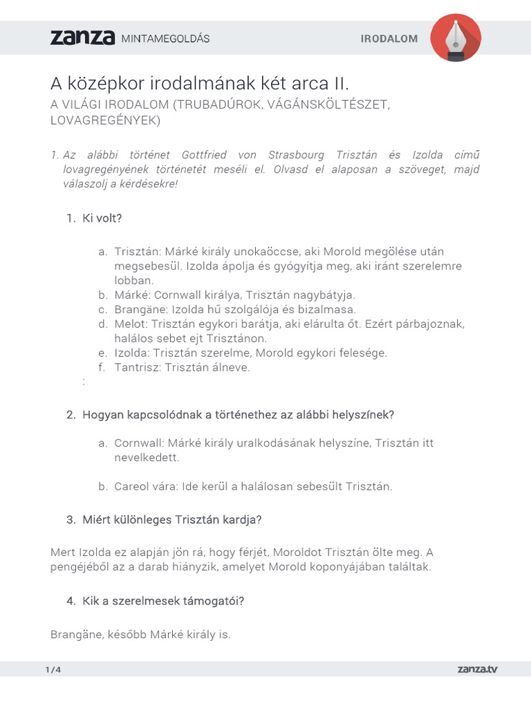 15 Irodalom Megoldas 1 | PDF