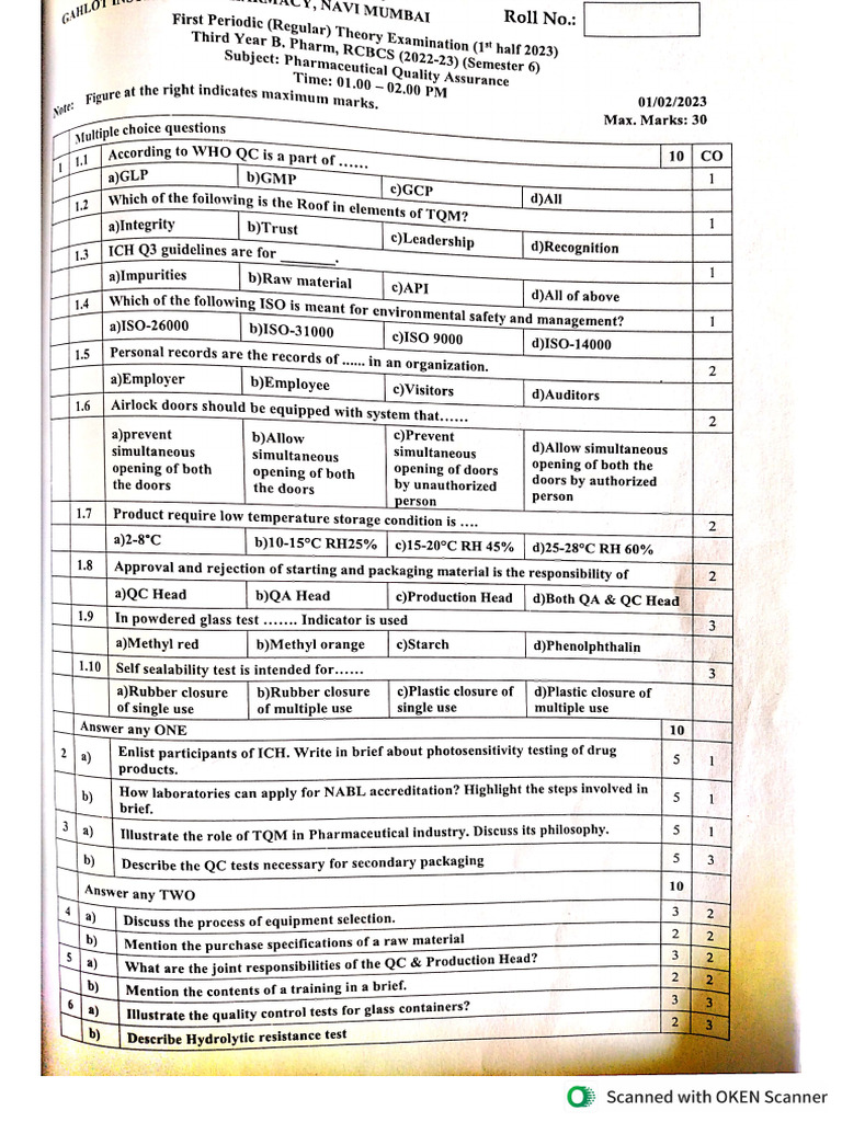 Question Paper Sem 6th | PDF