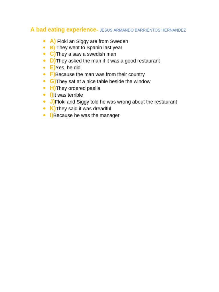 A Bad Eating Experience | PDF